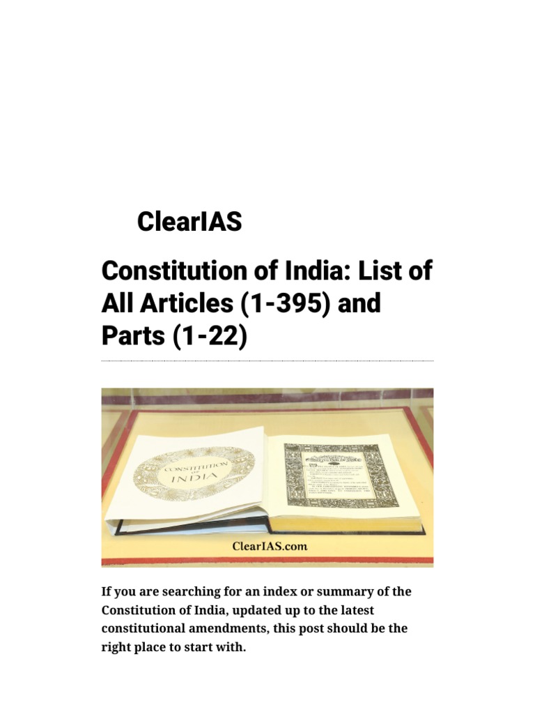 Constitution of India - List of All Articles (1-395) and Parts (1-22) - Clear IAS | PDF