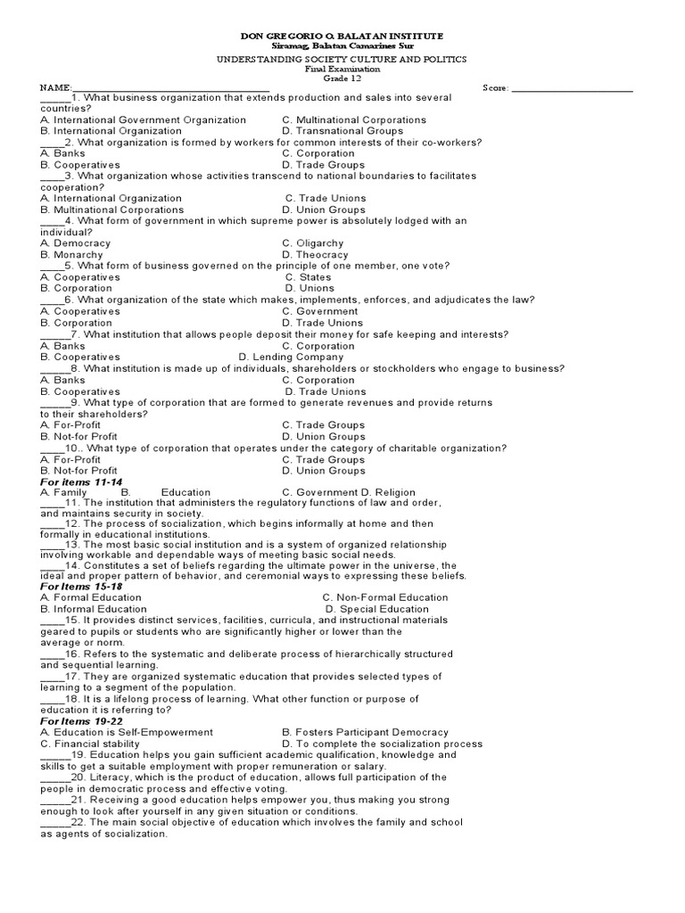 Final Exam-USCP | PDF