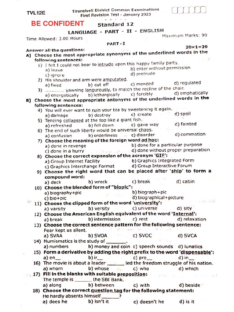 + 2 Eng - Tirunelveli - First Rev - Original Question & Answer Key ...