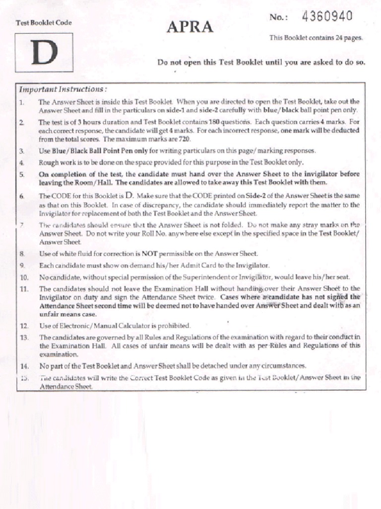 NEET 2017 Question Paper Code D | PDF