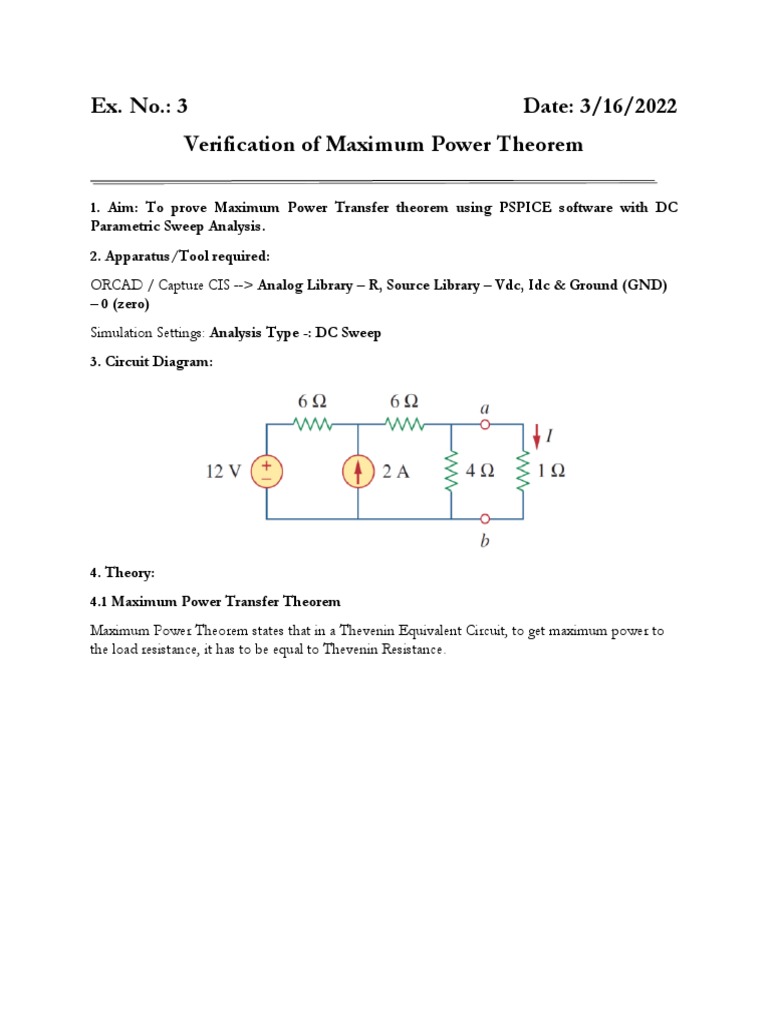 Exp-3 Verification of Maximum Power Transfer Theorem | PDF