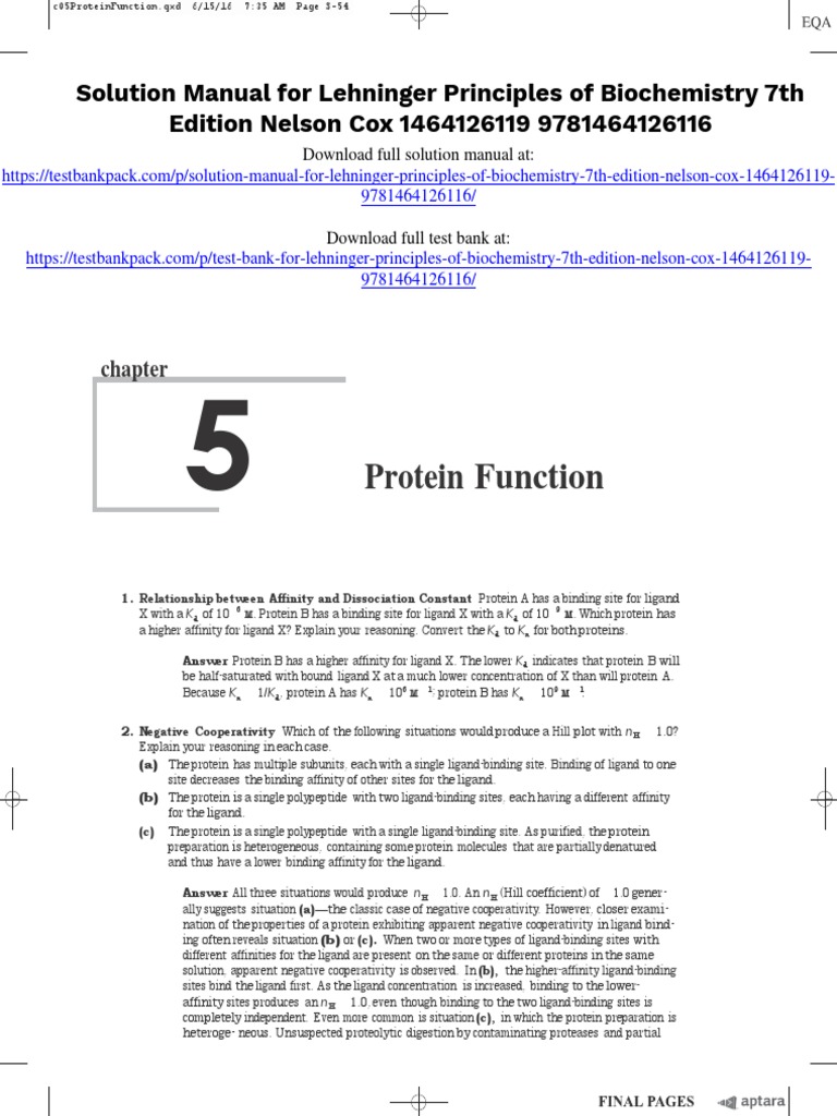 Solutions Manual for Lehninger Biochemistry | PDF