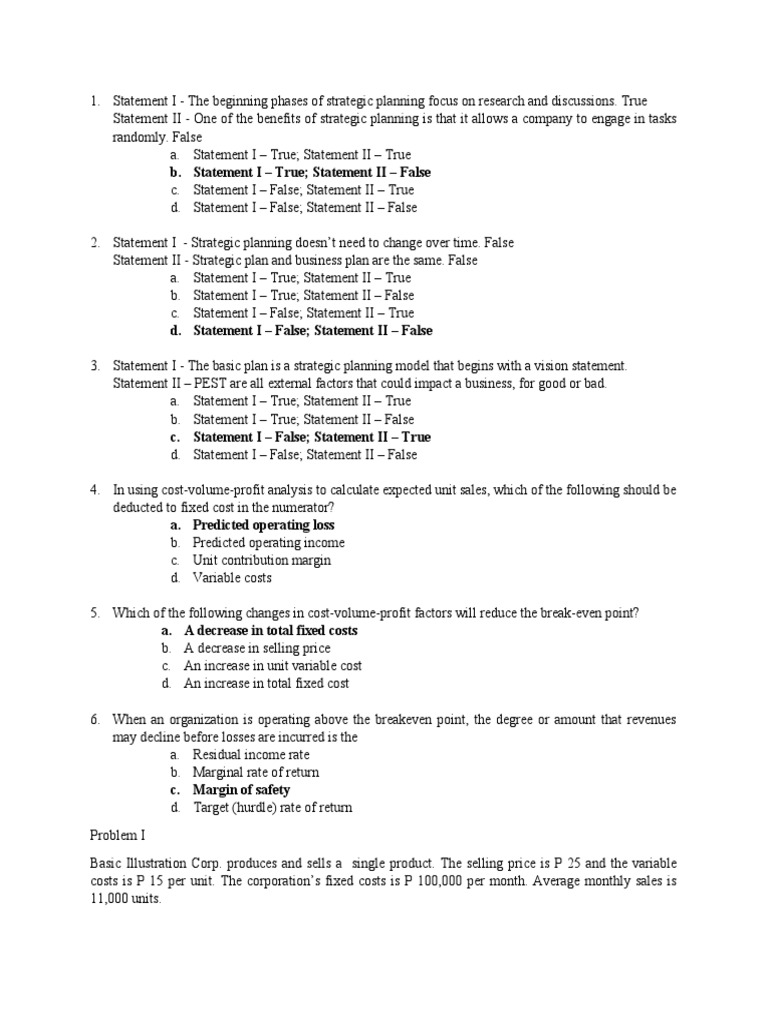 Quiz 1 CVP and Strat Plan | PDF