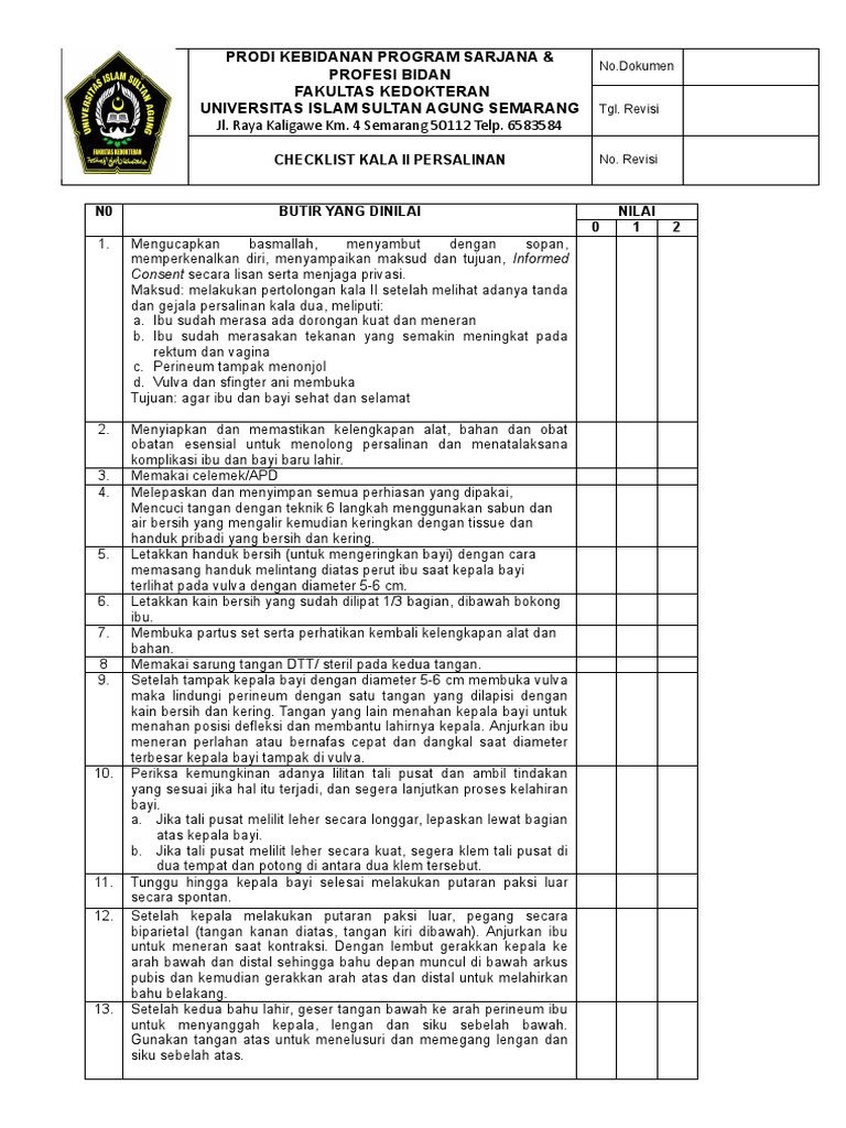 Checklist Persalinan Kala II | PDF