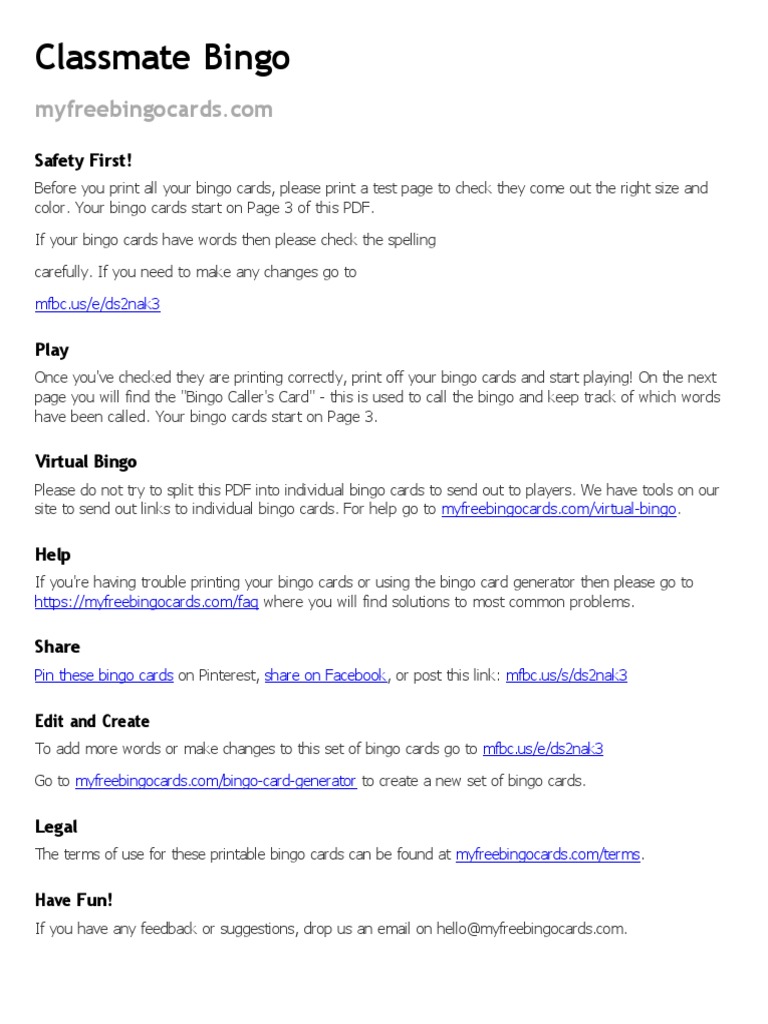Classmate Bingo | PDF
