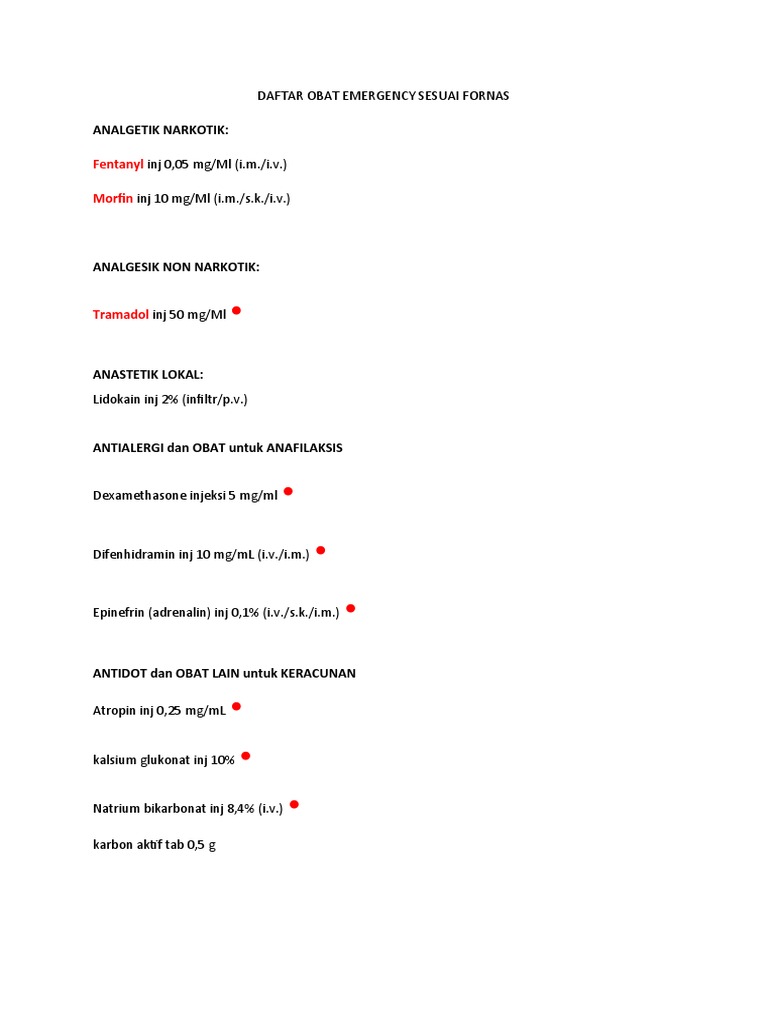 Daftar Obat Emergency Sesuai Fornas | PDF