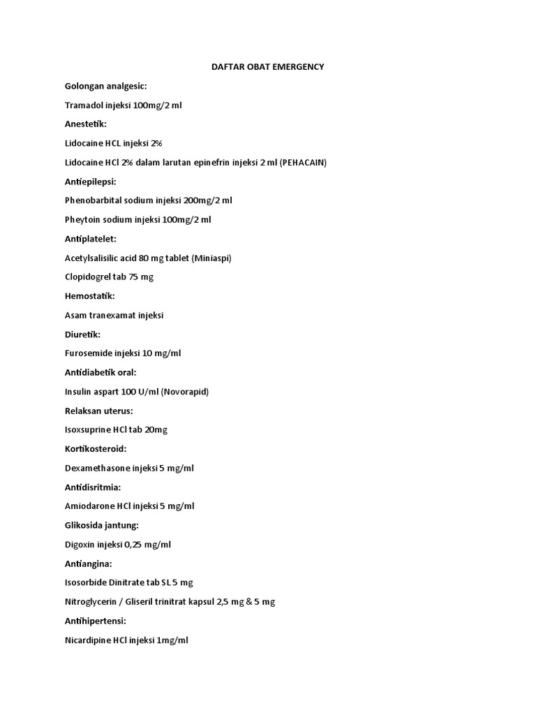 Daftar Obat Emergency | PDF