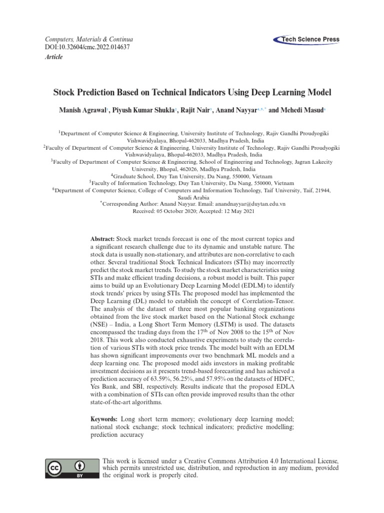 Stock Prediction Based On Technical Indicators Using Deep Learning Model | PDF