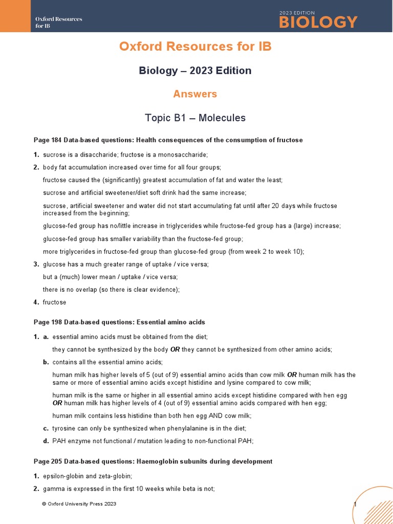 IB Biology Answers ThemeB | PDF