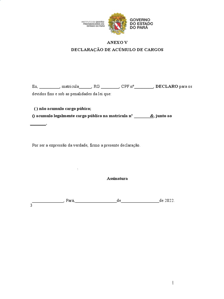 Declaração de Acúmulo de Cargos | PDF
