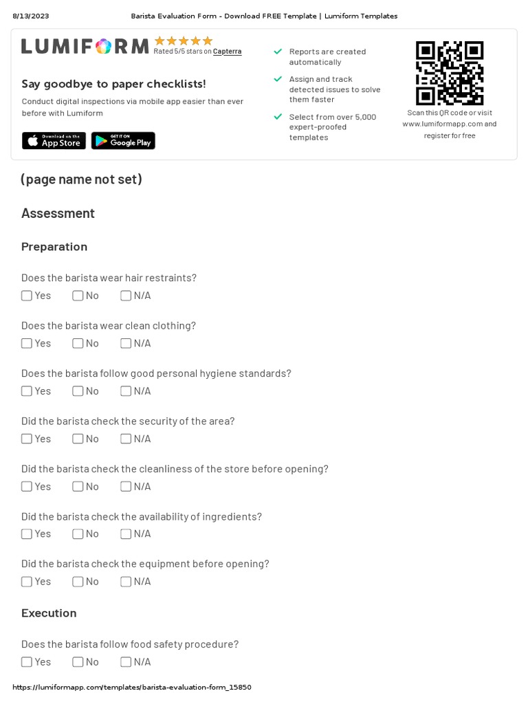 Barista Evaluation Form | PDF