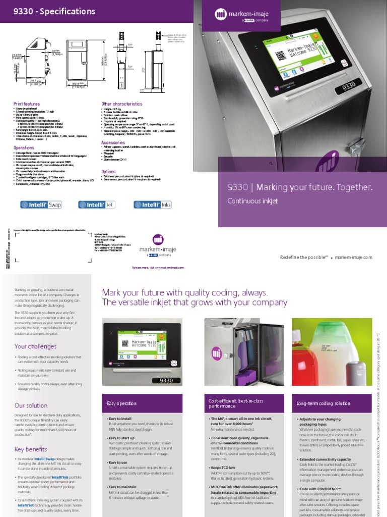 9330 Brochure HQ A2 Markem Imaje | PDF | Printer (Computing) | Manufactured Goods