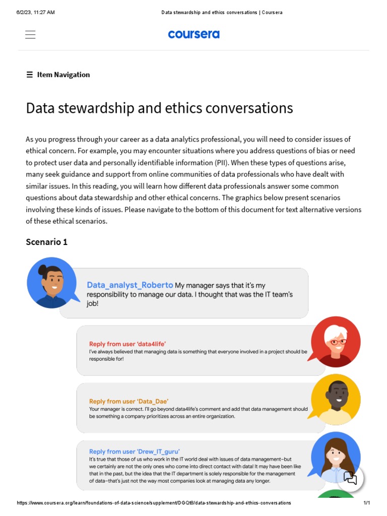 Data Stewardship and Ethics Conversations - Coursera | PDF