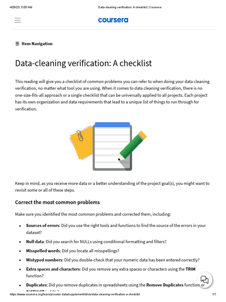 Data Cleaning Verification Checklist | PDF