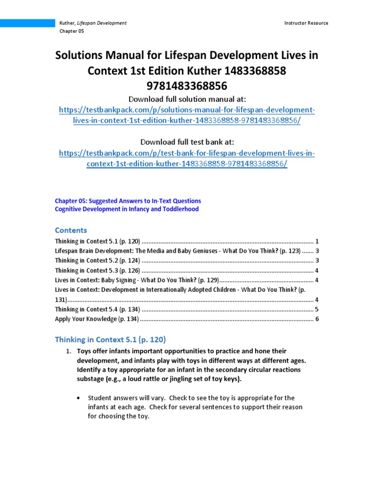 Lifespan Development Lives in Context 1st Edition Kuther Solutions ...
