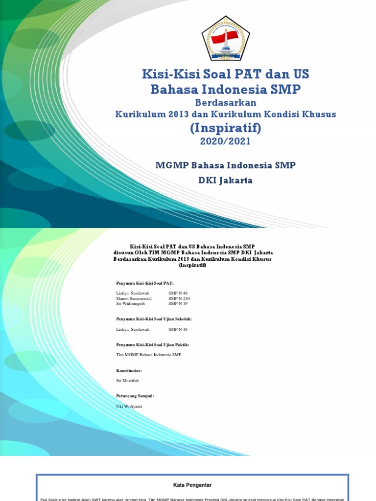 Kisi-Kisi Pat Dan Us Bahasa Indonesia MGMP Dki-4 | PDF