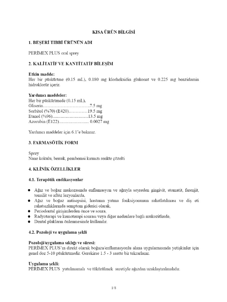 Perimex-Plus-Oral-Sprey-C520 Kisa Ürün Bilgisi | PDF