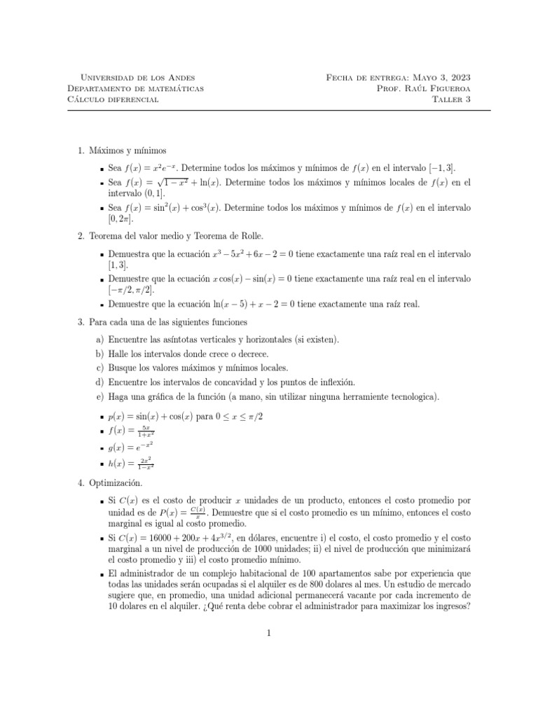 Tarea3 C Lculo Diferencial 2023 I | PDF | Objetos matemáticos | Análisis matemático