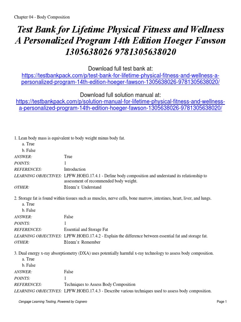 Lifetime Physical Fitness and Wellness A Personalized Program 14th ...