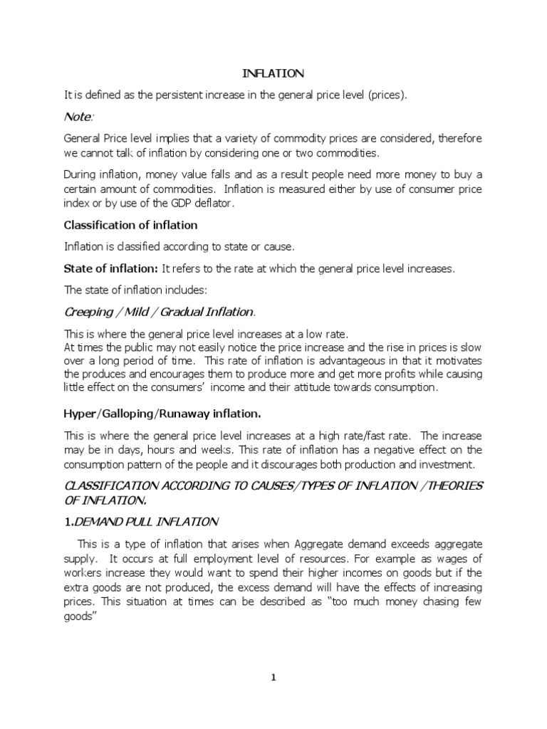 S.5 Economics Inflation Notes | PDF | Cost Of Living | Inflation