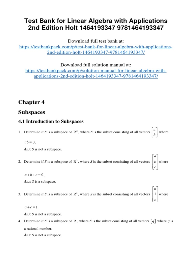 Linear Algebra With Applications 2nd Edition Holt Test Bank 1 | PDF