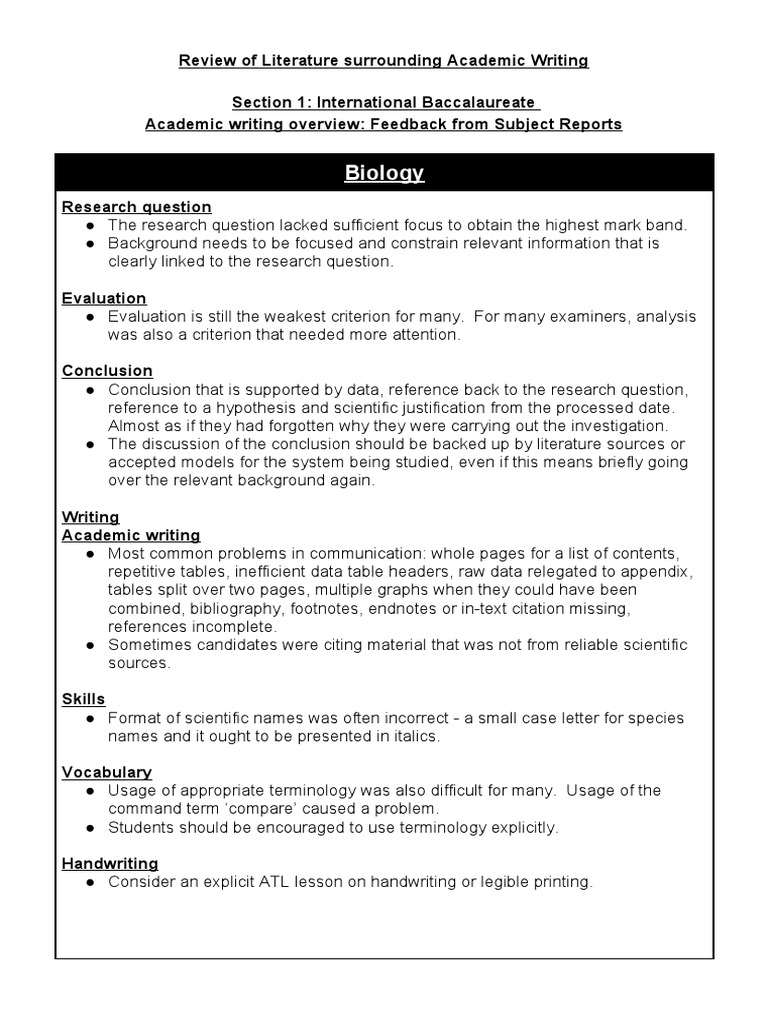 Ib Academic Writing Overview | Download Free PDF | Methodology | Essays