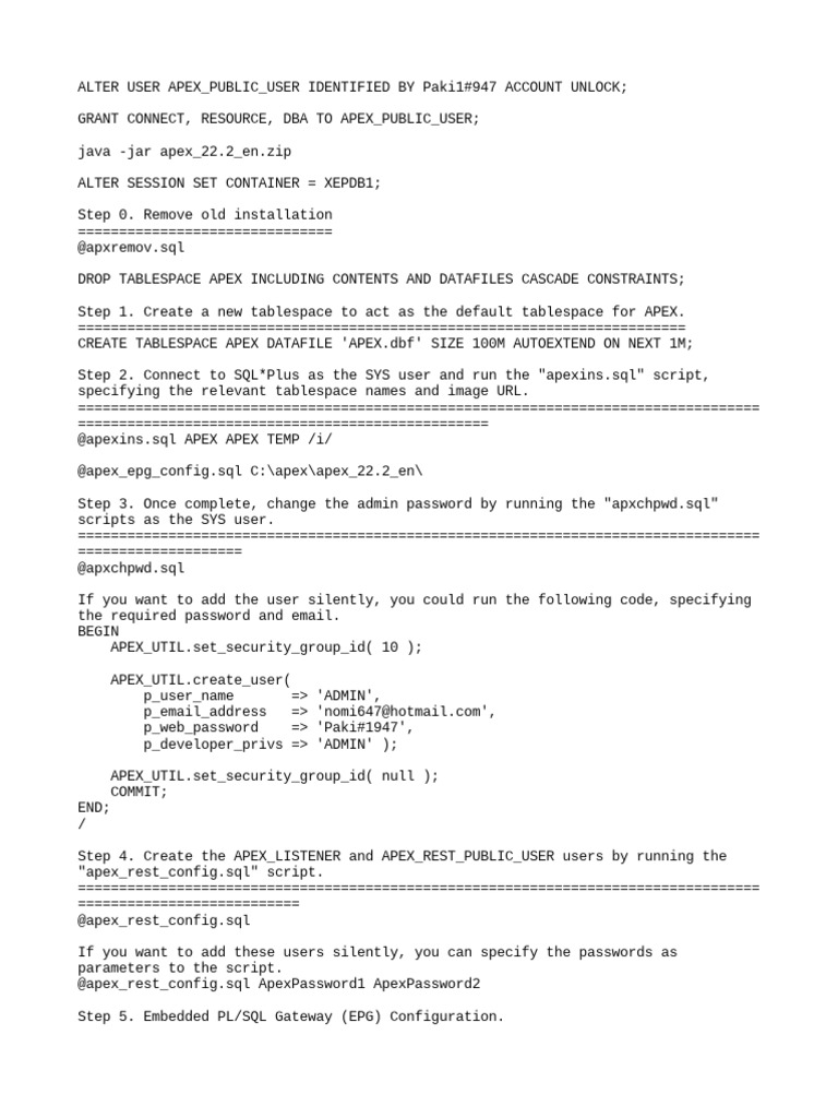 Apex Installation Steps | PDF | User (Computing) | Software Engineering