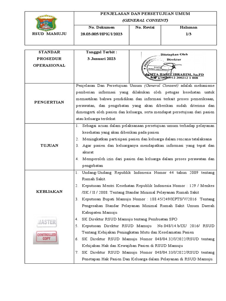 Sop Penjelasan Dan Persetujuan Umum (General Consent) | PDF | Sains ...