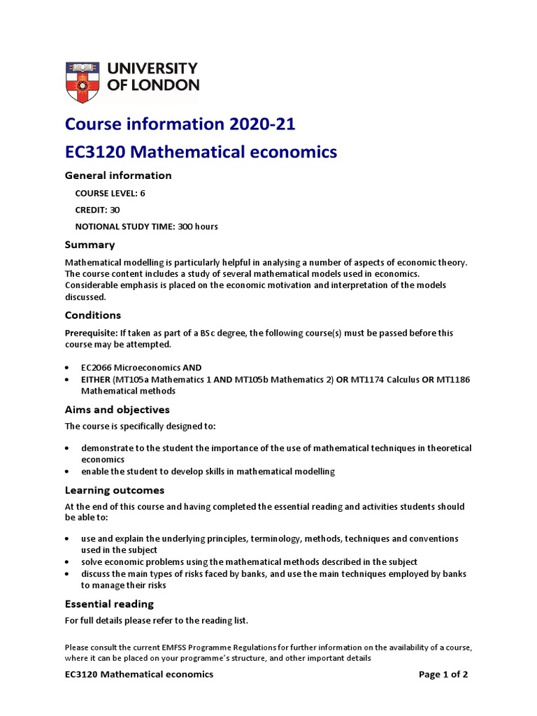 EC3120 Mathematical Economics | PDF