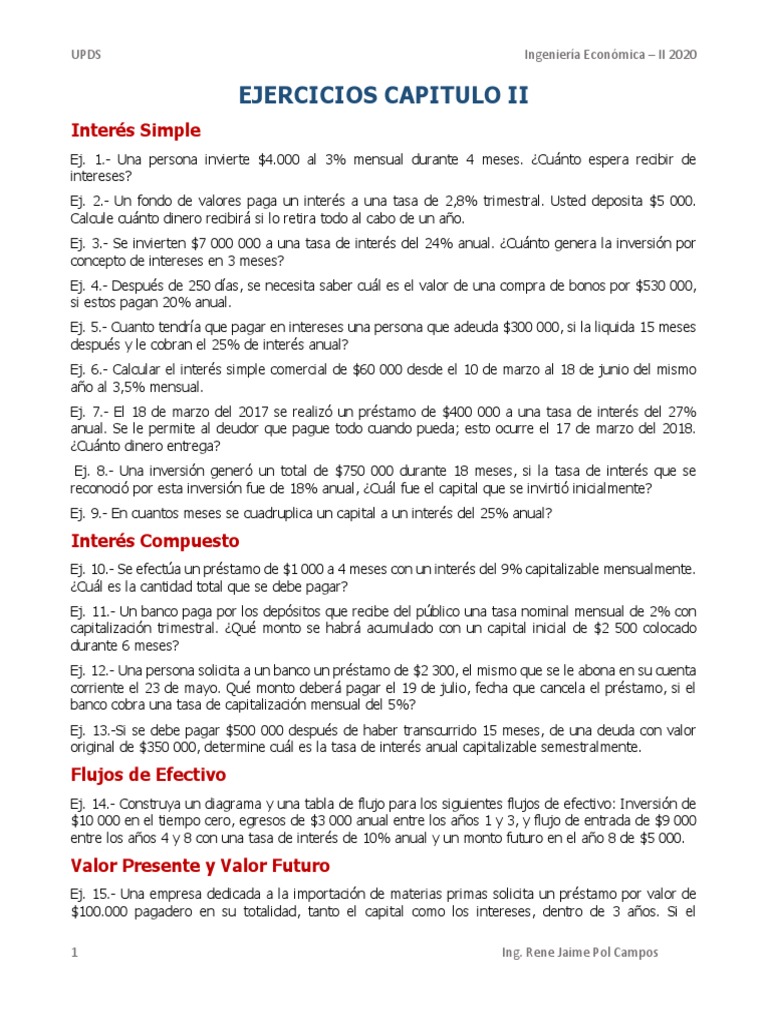 EJERCICIOS Cap II | PDF | Interés | Tasas de interés