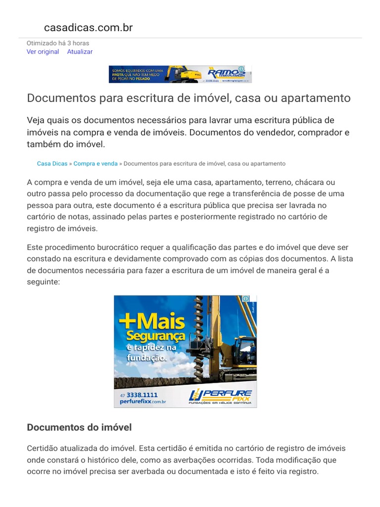 Documentos para Escritura de Imóvel, Casa Ou Apartamento | PDF