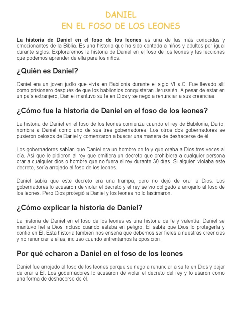 Daniel en El Foso de Los Leones | PDF
