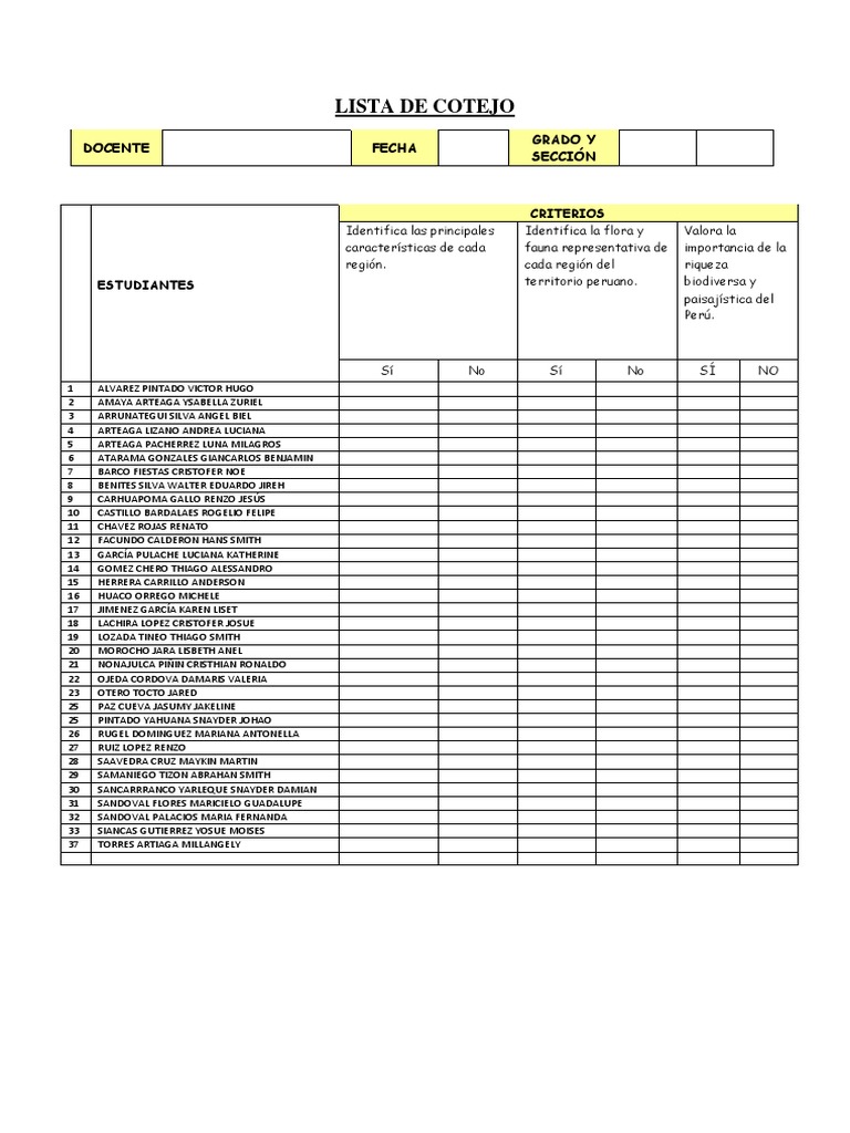Lista de Cotejo | PDF