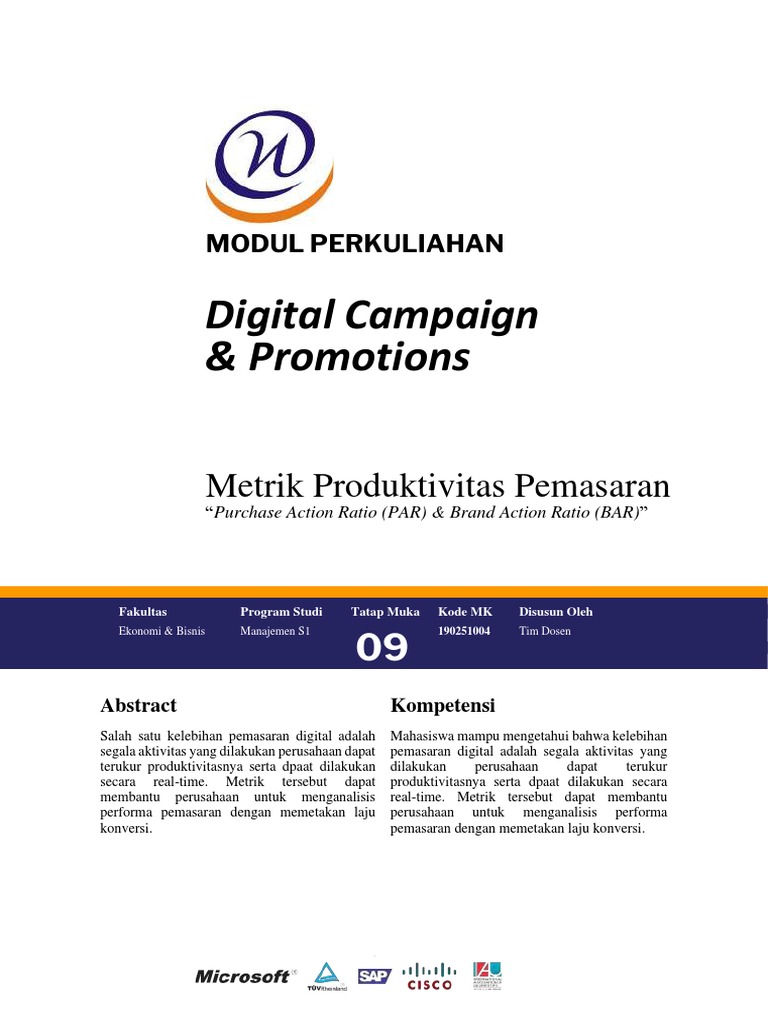 PERT 09 - Modul Digital Campaign Promotions - Metrik Produktivitas Pemasaran | PDF