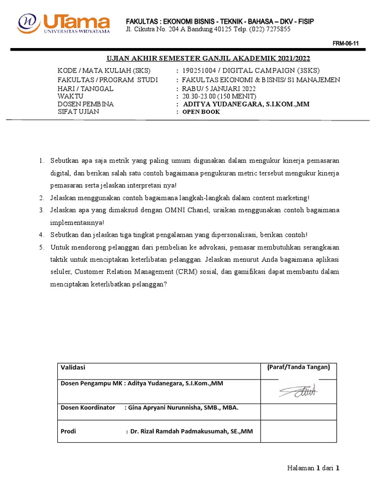 Soal Uas Digital Campaign A | PDF