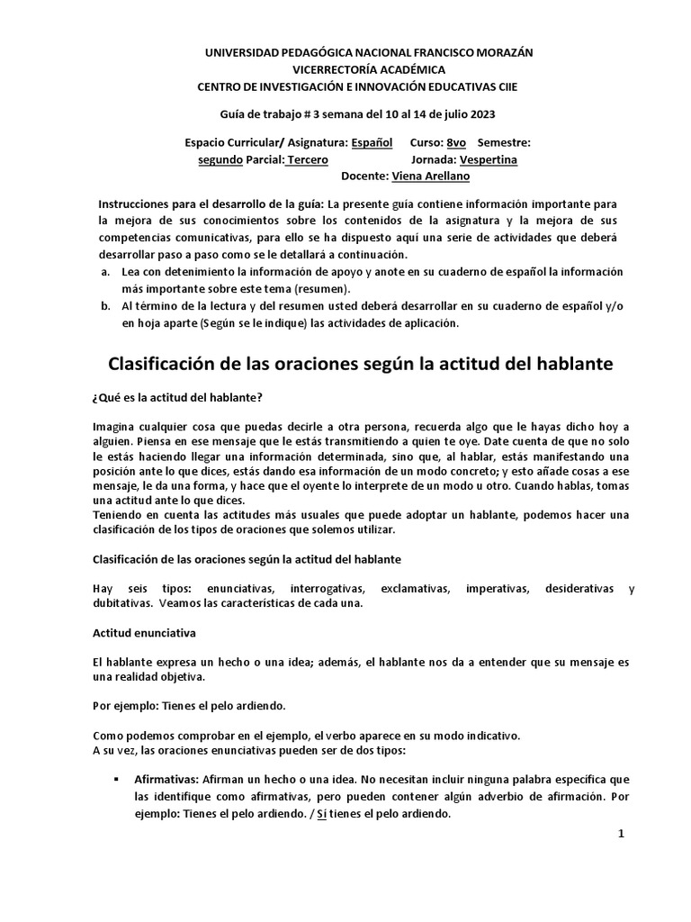 Clasificación de Las Oraciones Según La Actitud Del Hablante | PDF