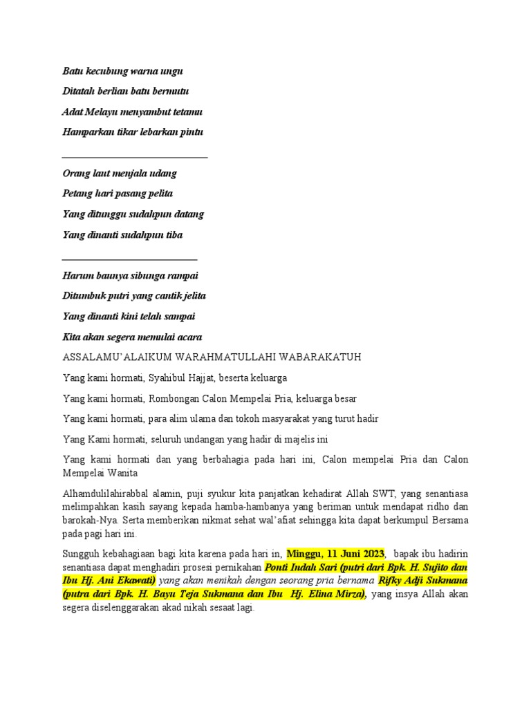 CONTOH SKRIP AKAD NIKAH MC | PDF