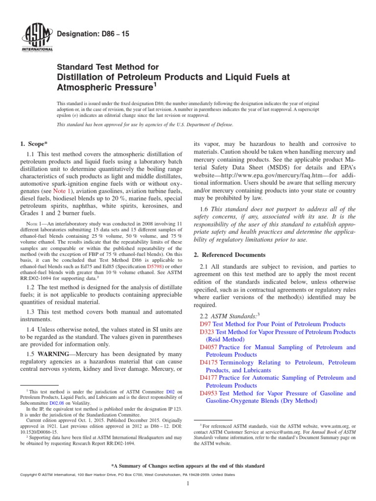 D86-15 Standard Test Method For Distillation of Petroleum Products and ...