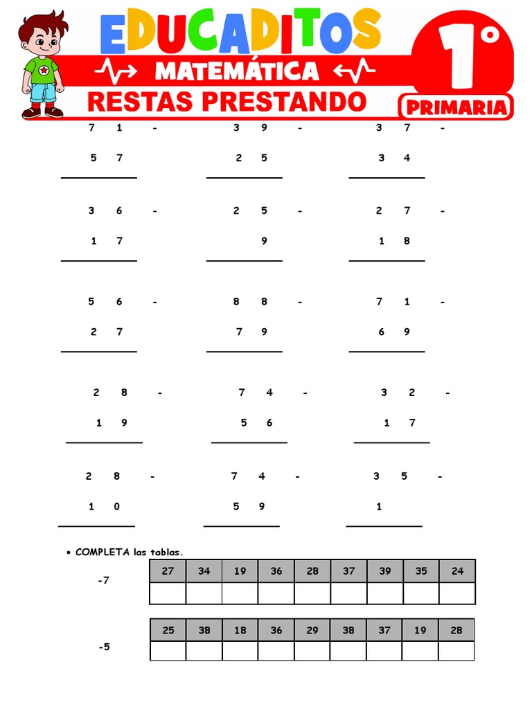 Restas Prestando para Primer Grado de Primaria | PDF