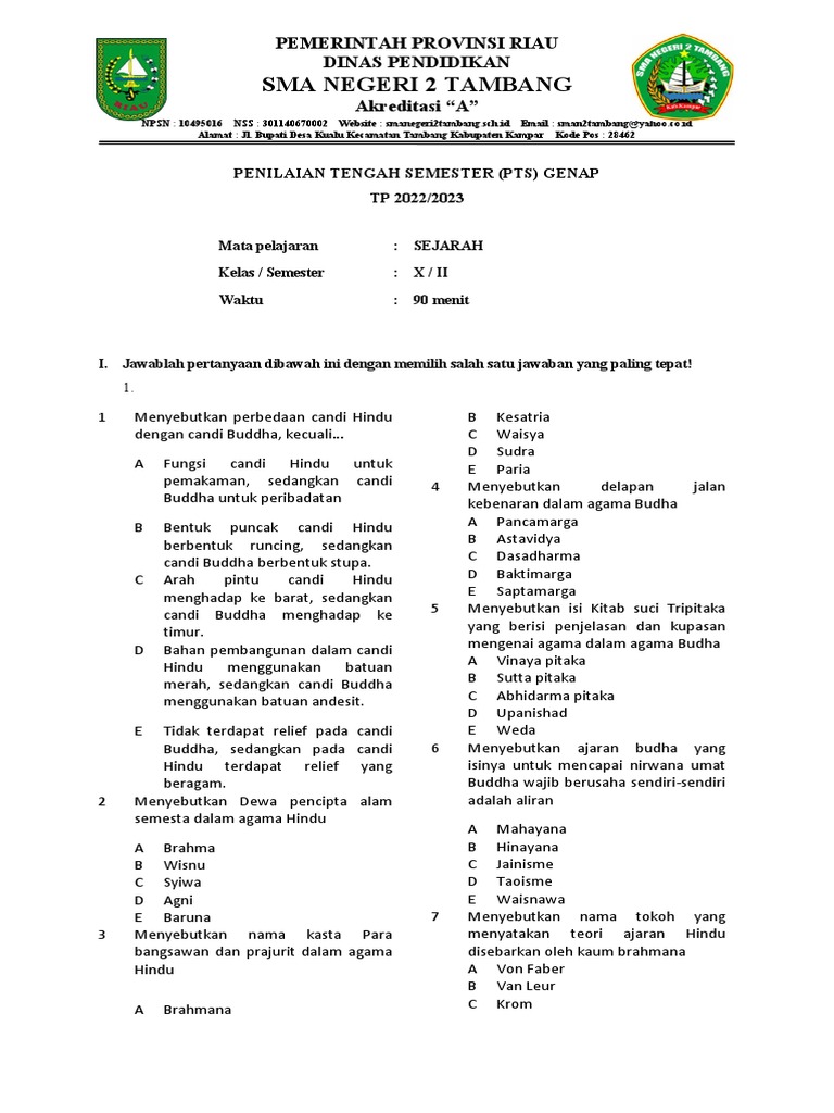 Kisi-Kisi Soal Pts Kelas X Genap | PDF