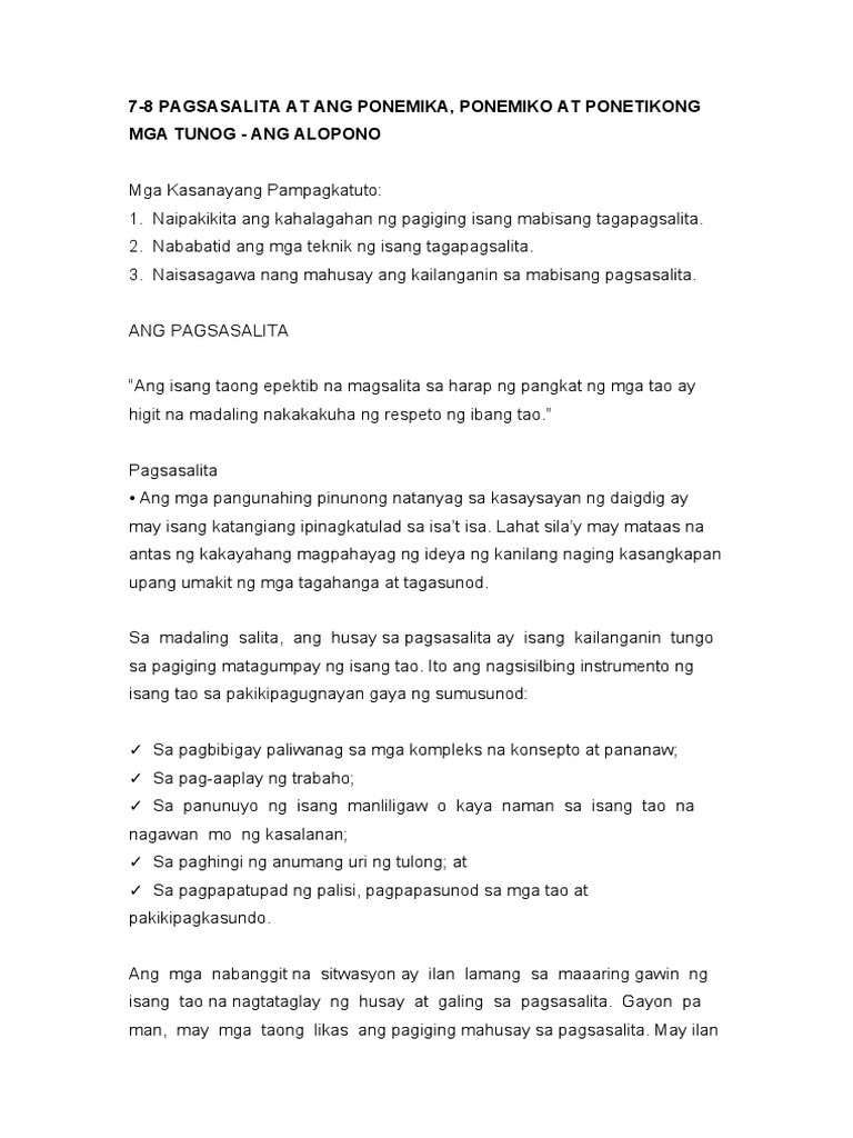Pagsasalita. Ang Ponemika. Ponemiko at Ponetikong Mga Tunog. Ang ...