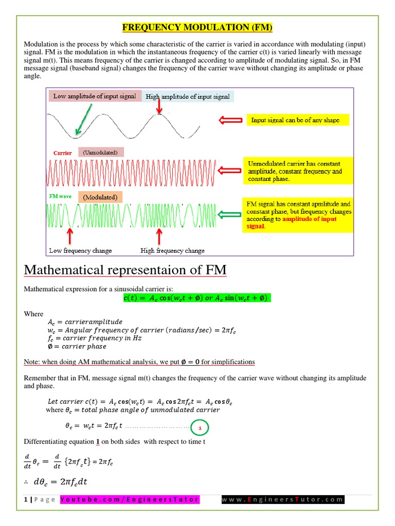 Fm Frequency Modulation Engineerstutor Pdf Teaching Methods And Materials Science And Mathematics
