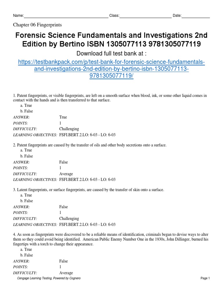 Forensic Science Fundamentals and Investigations 2nd Edition Bertino ...