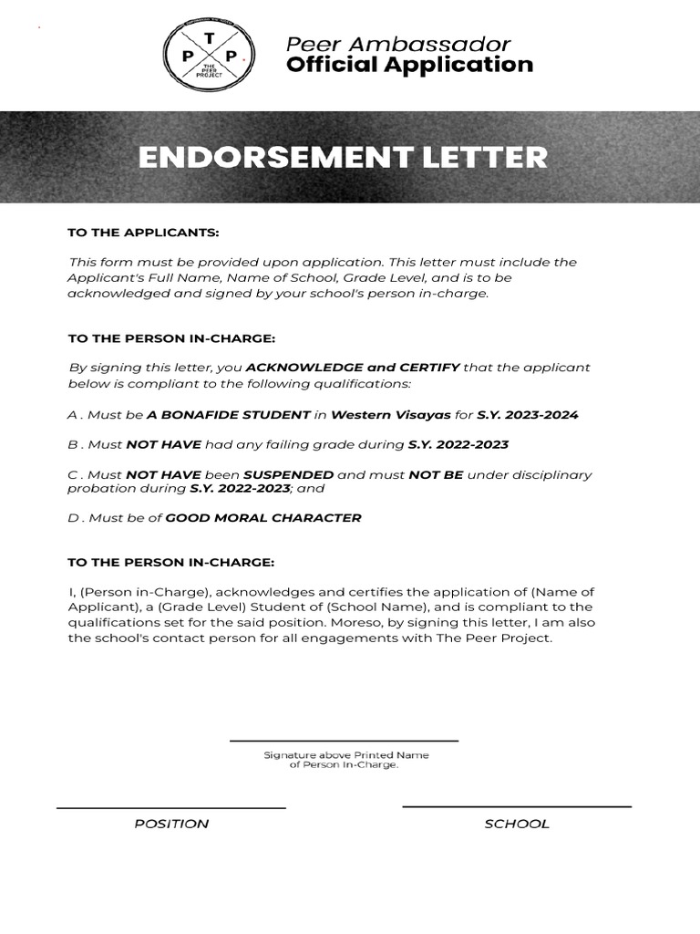 TPP Endorsement Letter | PDF | Finance & Money Management
