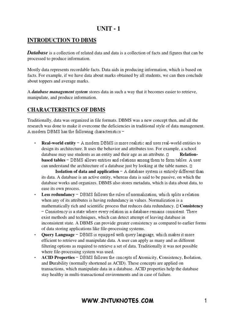 DBMS - Unit-1 | PDF | Databases | Data Model DBMS - Unit-1 | PDF | Databases | Data Model