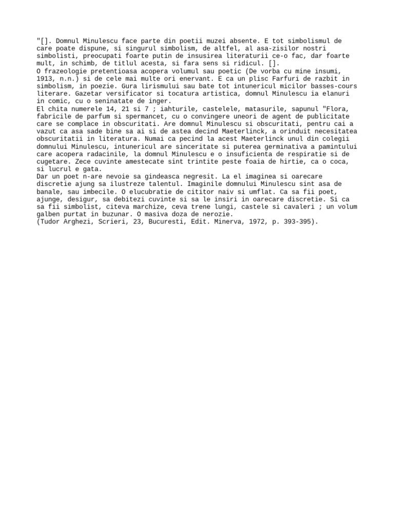 Aprecieri Critice Minulescu | PDF