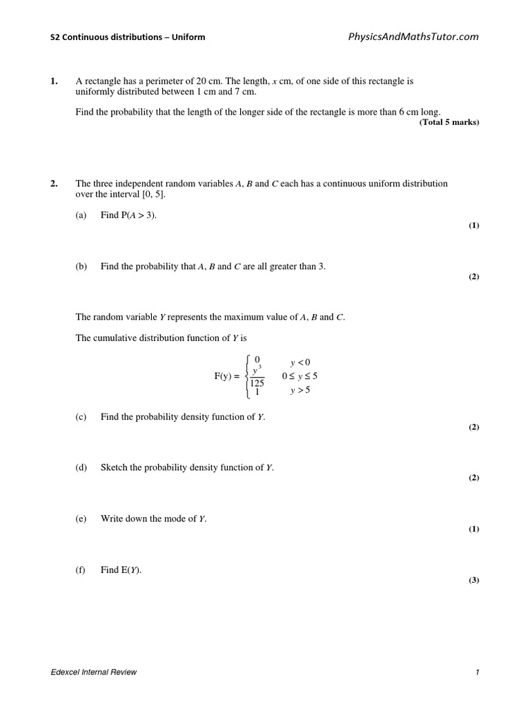 S2 Continuous Distributions - Uniform | PDF