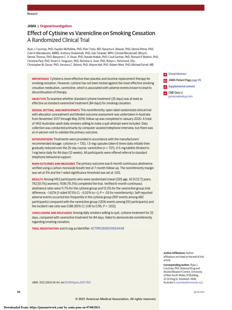 Smoking Cessation: Cytisine vs Varenicline | PDF | Randomized ...