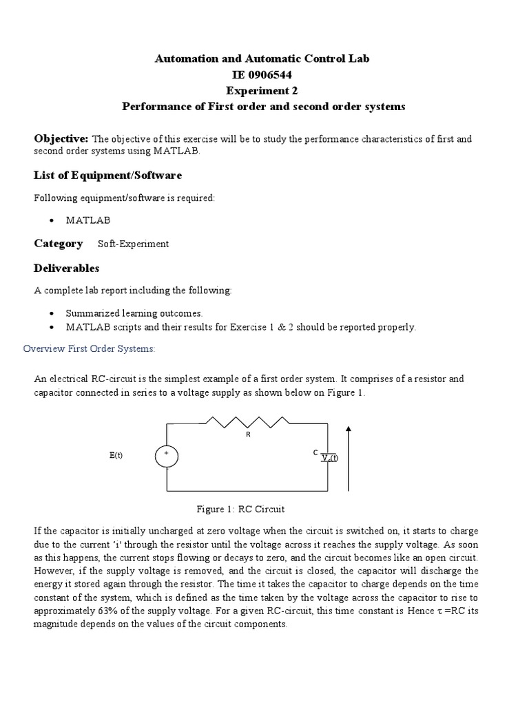 Experiment 2 Performance Of First Order And Second Order Systems Pdf