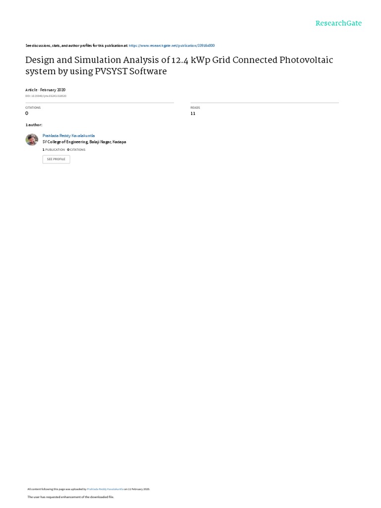 Design and Simulation Analysis of 12.4 KWP Grid Connected Photovoltaic System by Using Pvsyst ...